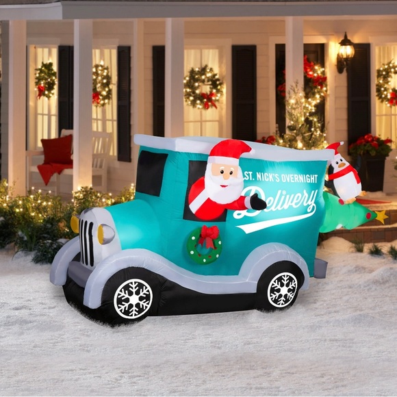 Holiday | 8 Foot Santas Delivery Truck Scene Inflatable Christmas ...